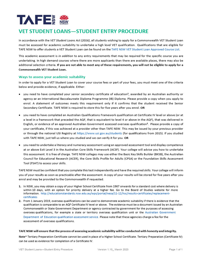 Vet Student Loan Student Entry Procedure | PDF | Vocational Education ...