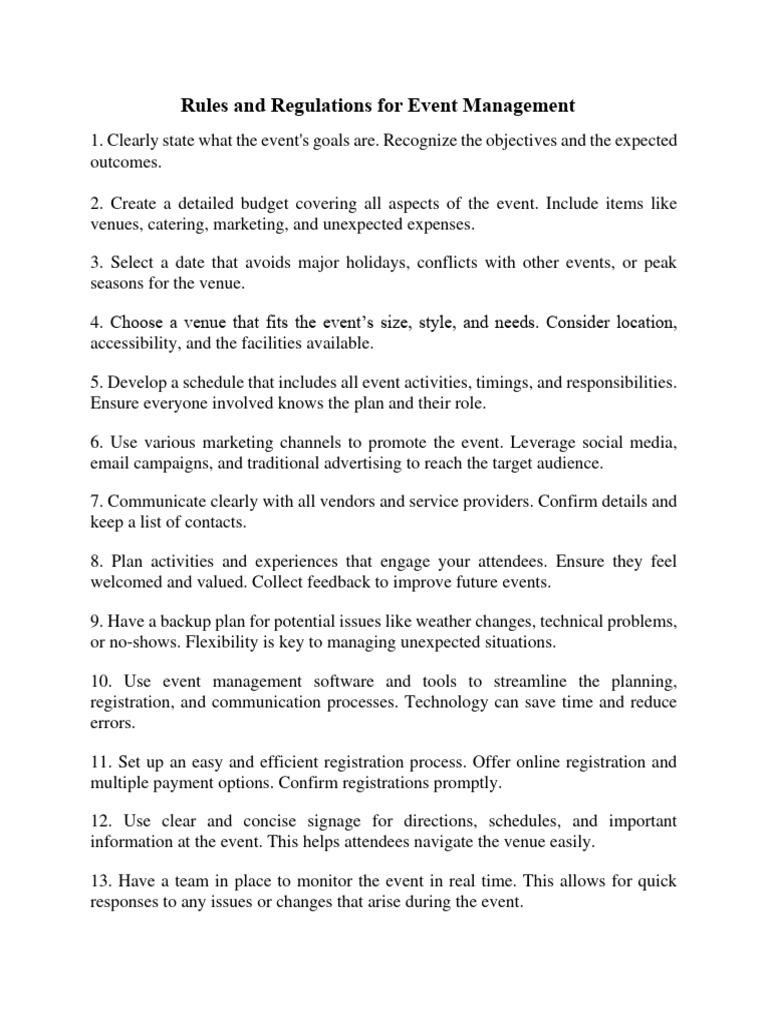Rules and Regulations For Event Management | PDF | Business