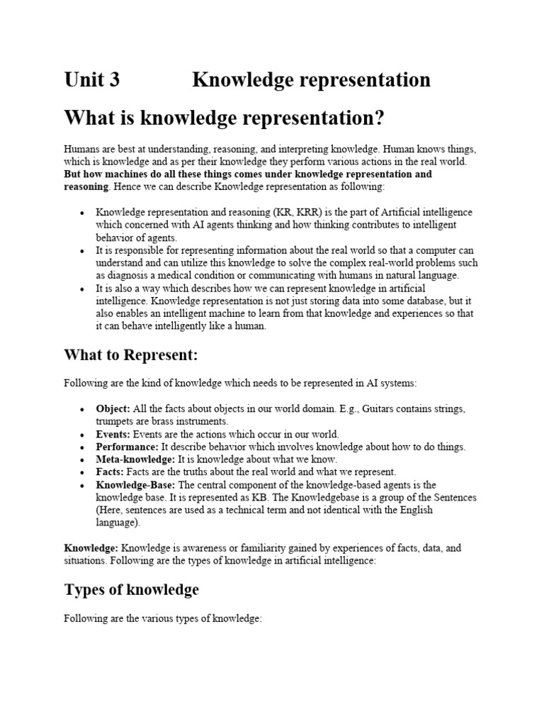 Unit 3 Knowledge Representation | PDF | Knowledge Representation And Reasoning | Logic
