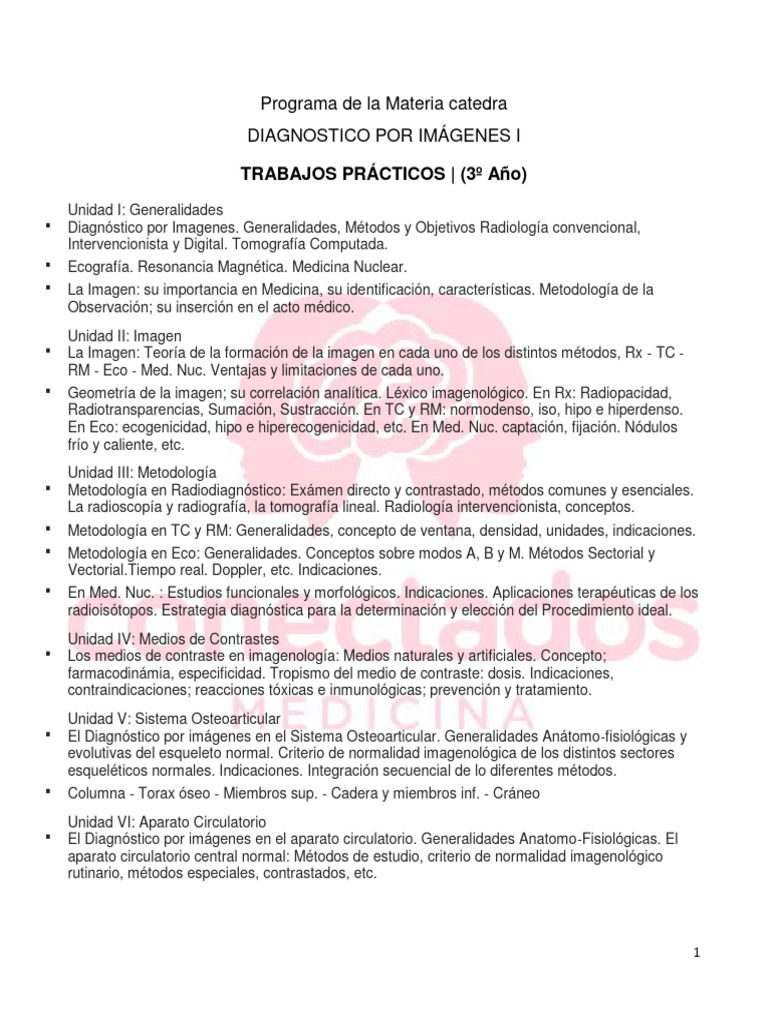 Programa DIAGNOSTICO POR IMAGENES 3° | PDF | Radiología | Imagenes medicas