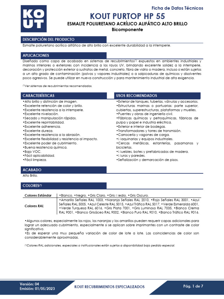 FDT Kout Purtop HP 55 | PDF | Color | Poliuretano