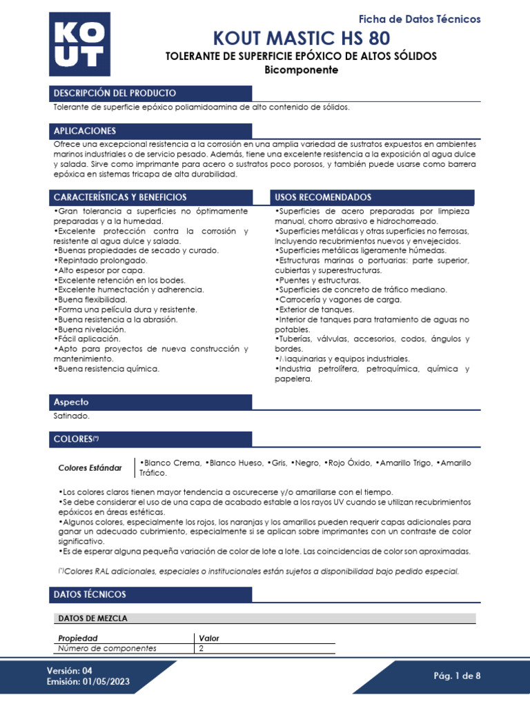FDT Kout Mastic HS 80 | PDF | Acero | Abrasivo