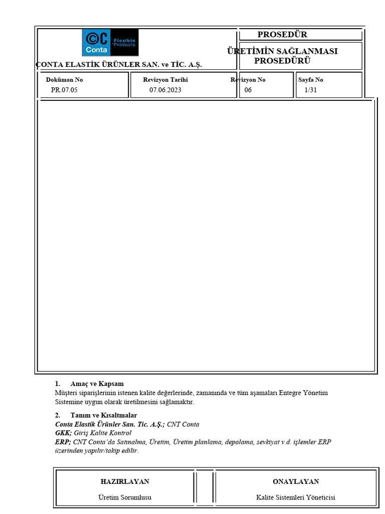 PR.07.05 Üretimin Sağlanması Prosedürü. Re06 | PDF