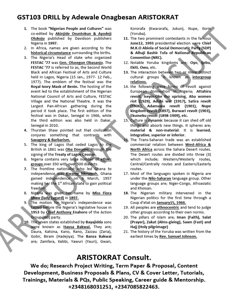 gst103 2019 Drill | PDF | Nigeria | Africa