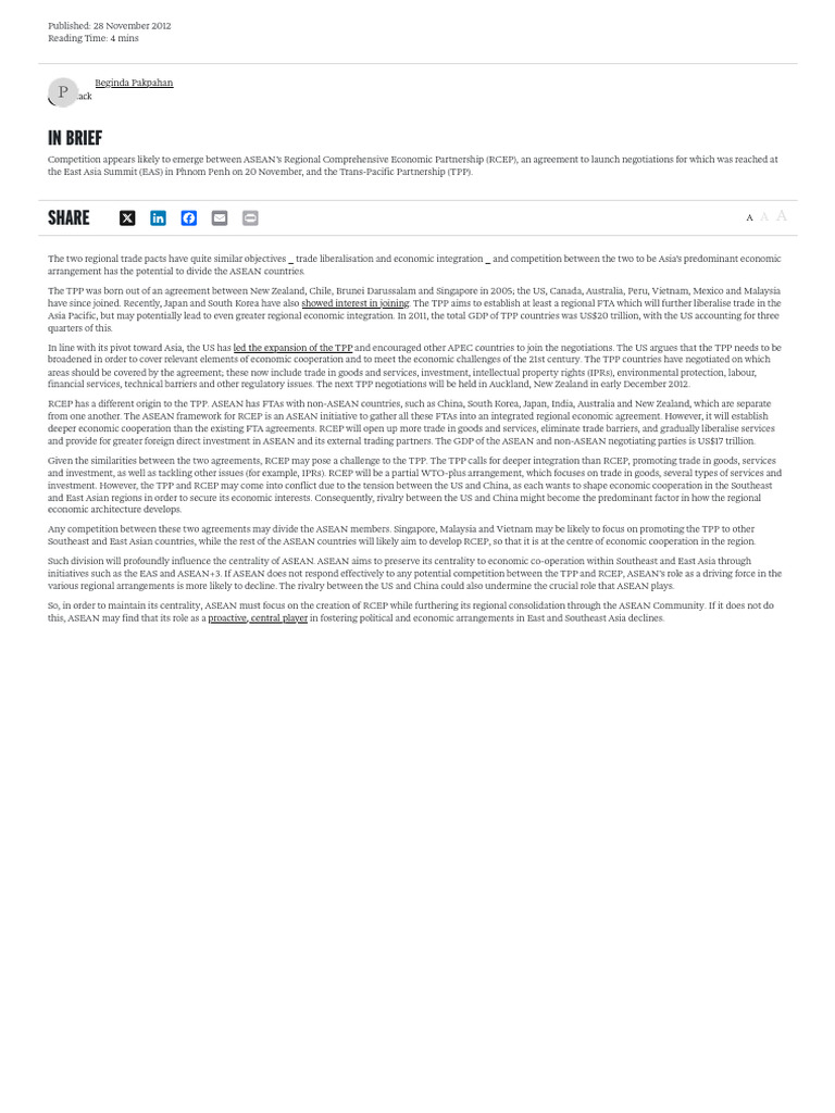 Will RCEP Compete With The TPP | PDF | Trans Pacific Partnership ...