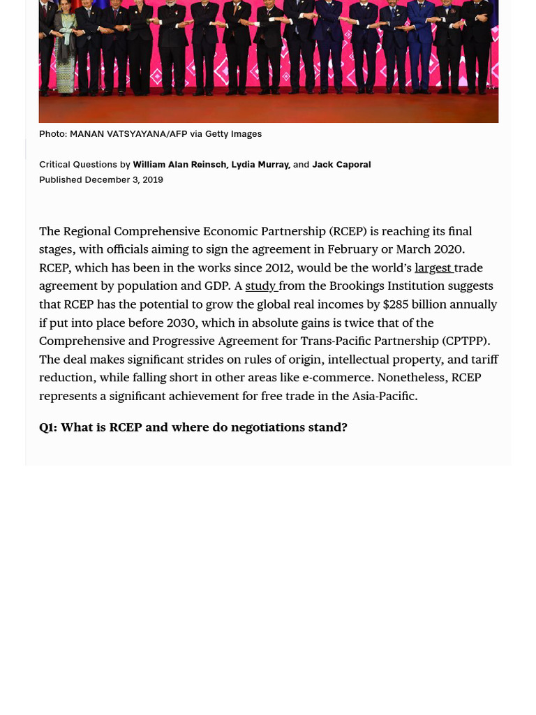 At Last, An RCEP Deal | PDF | Tariff | Economies