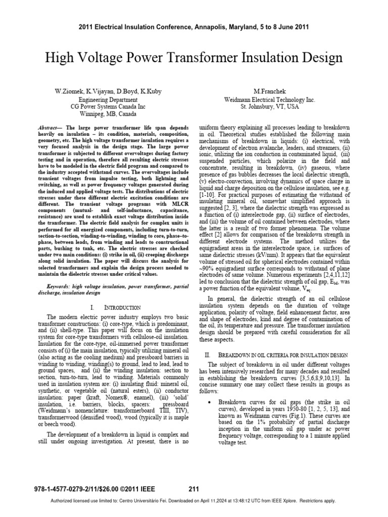 High Voltage Power Transformer Insulation Design | PDF | Electrical ...