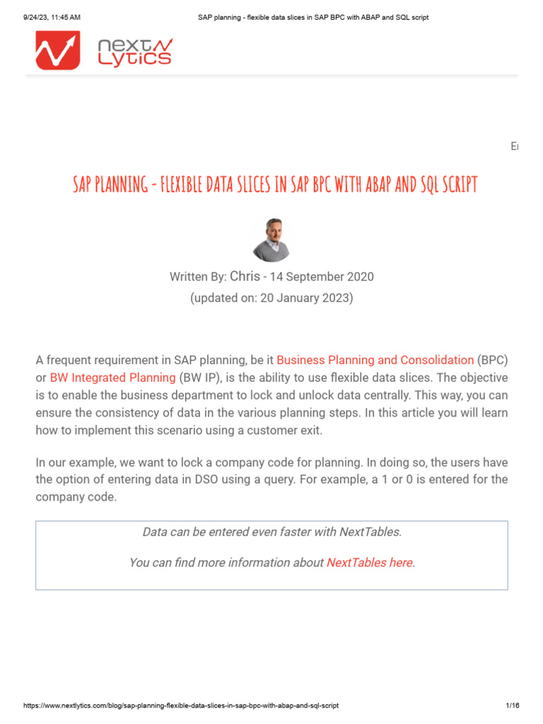 SAP Planning - Flexible Data Slices in SAP BPC With ABAP and SQL Script | PDF | Sql | Databases