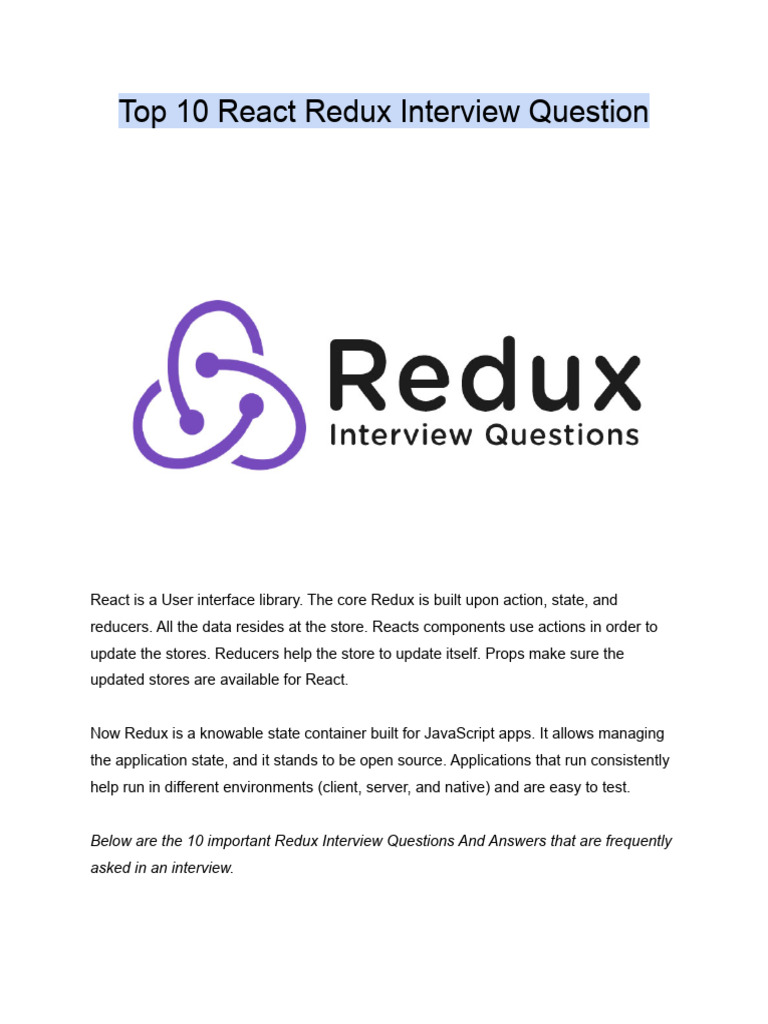 React Redux Interview Prep | PDF | Software Development | Computing