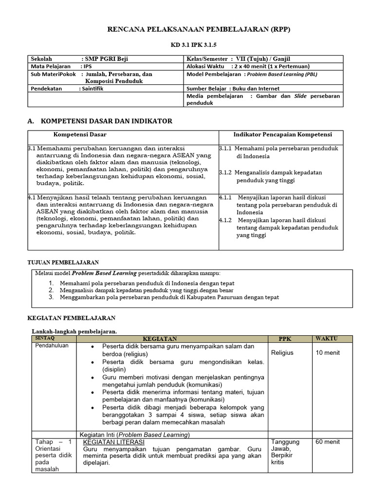 RPP Persebaran Penduduk Baru | PDF