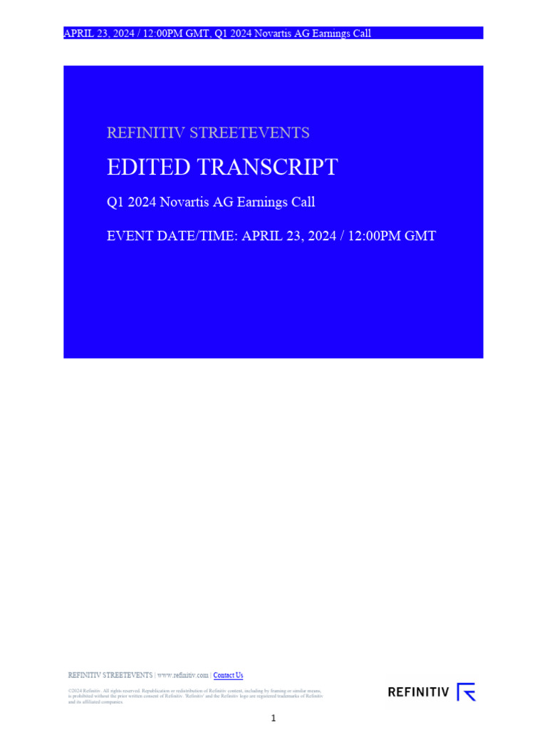 Novartis Transcript Q1 2024 | PDF | Medicine | Clinical Medicine