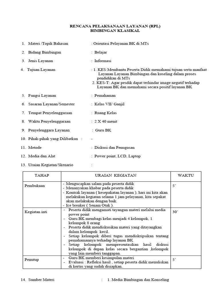 RPL KLS Vii (Orientasi Layanan BK) | PDF | Karier & Perkembangan