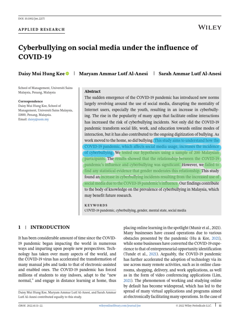 Cyberbulling On Social Media Under The Influence | PDF | Cyberbullying ...