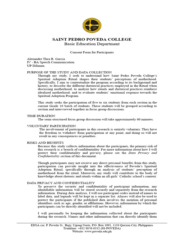 (CALLANTA) Letter To Parents With Consent To Participate in The Study ...