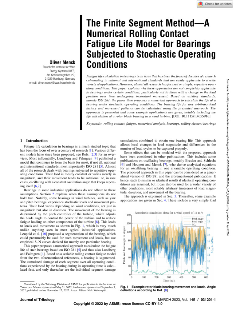 The Finite Segment Method-A Numerical Rolling Contact Fatigue Life Model For Bearings Subjected ...
