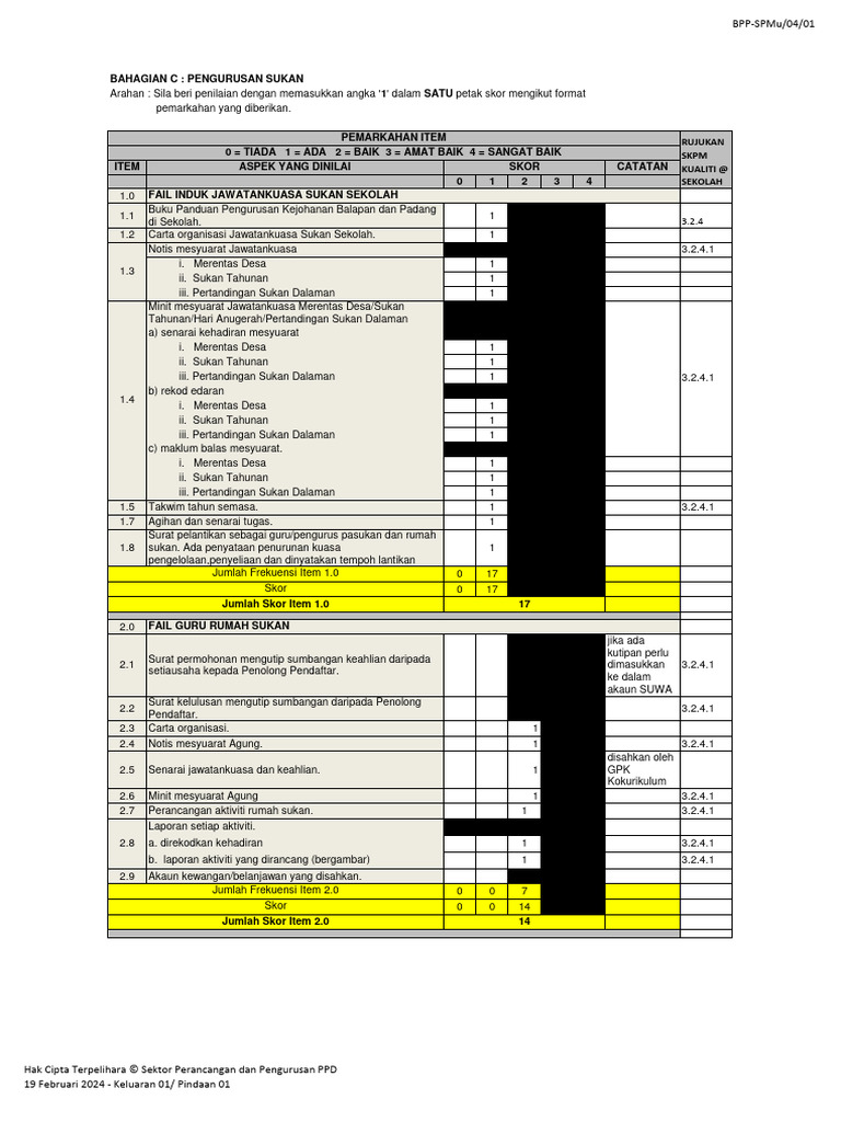 Borang Instrumen Kokurikulum C - 2024 | PDF