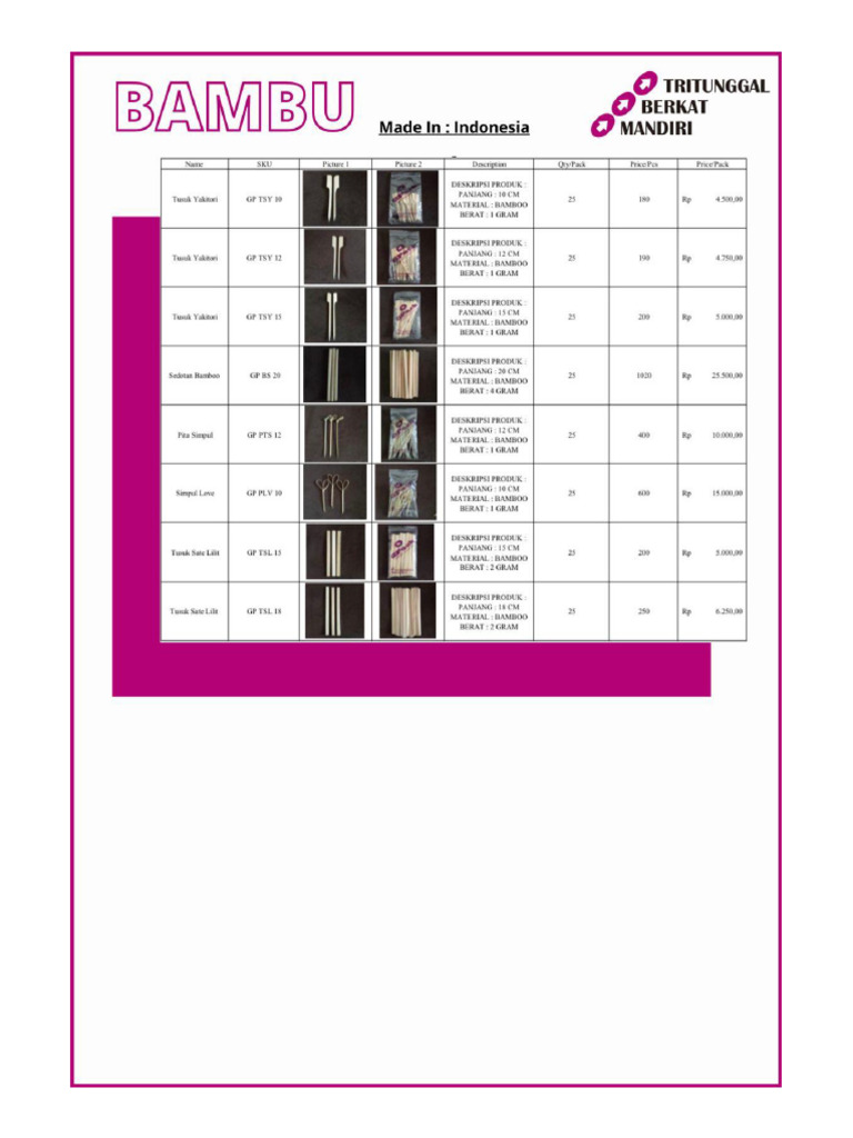 Price List Bambu | PDF