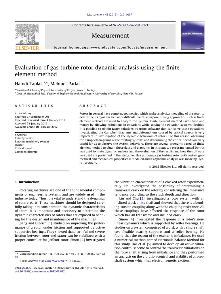 2012 - Evaluation of Gas Turbine Rotor Dynamic Analysis Using The Finite Element Method | PDF ...