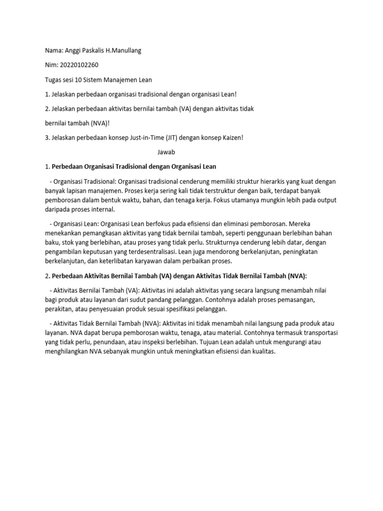 Tugas Sesi 10 Sistem Manajemen Lean | PDF | Karier & Perkembangan | Bisnis