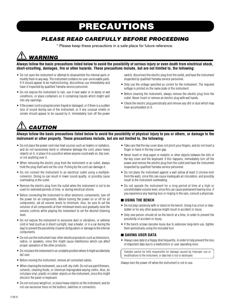 Yamaha Instrument Safety Guidelines | PDF | Electrical Connector ...