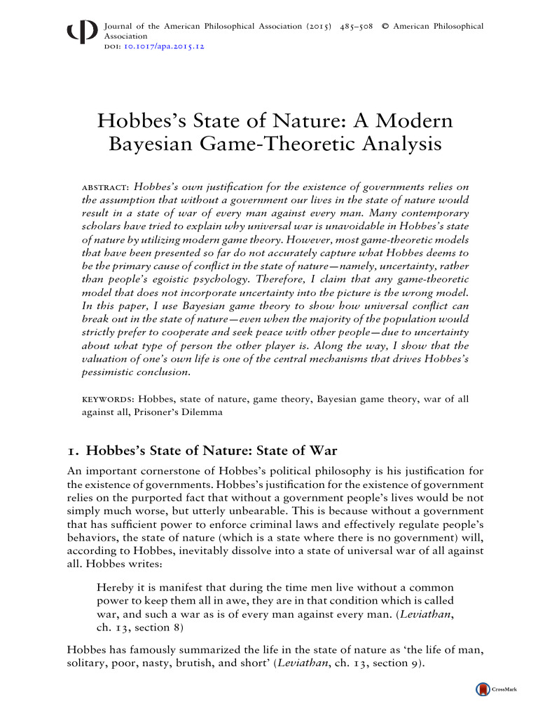 Bayesian Analysis of Hobbes's State of Nature | PDF | Psychological ...