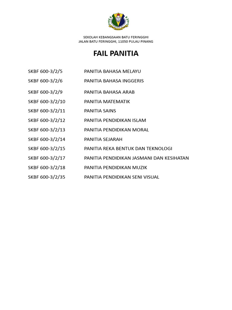Pengkelasan Fail Panitia SKBF | PDF