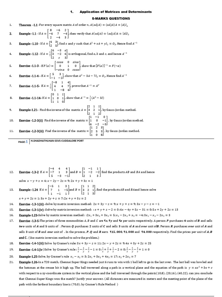 Chapter 1 5m | PDF | System Of Linear Equations | Equations