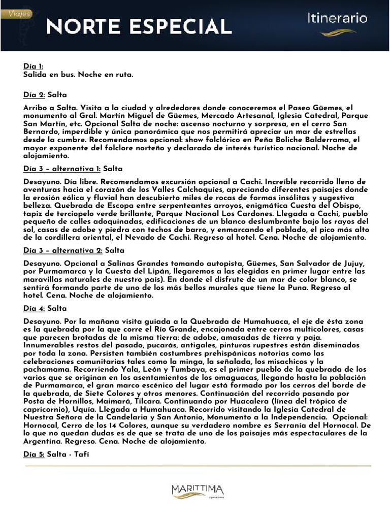 Itinerario NOA ESPECIAL | PDF | América del Sur