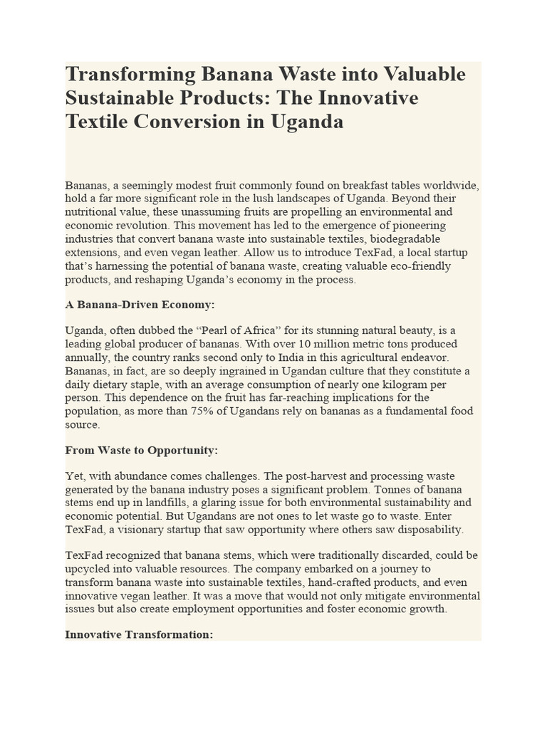 Ugandan Banana Waste Innovation | PDF | Sustainability | Waste