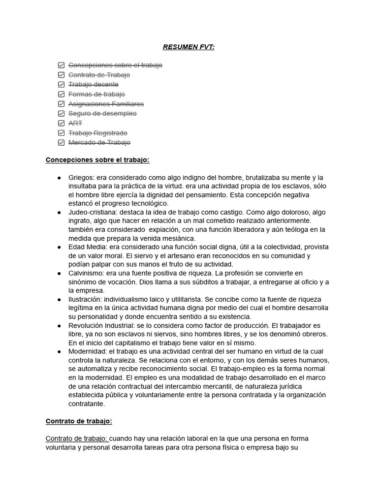 Resumen FVT | PDF | Derecho laboral | Relaciones laborales