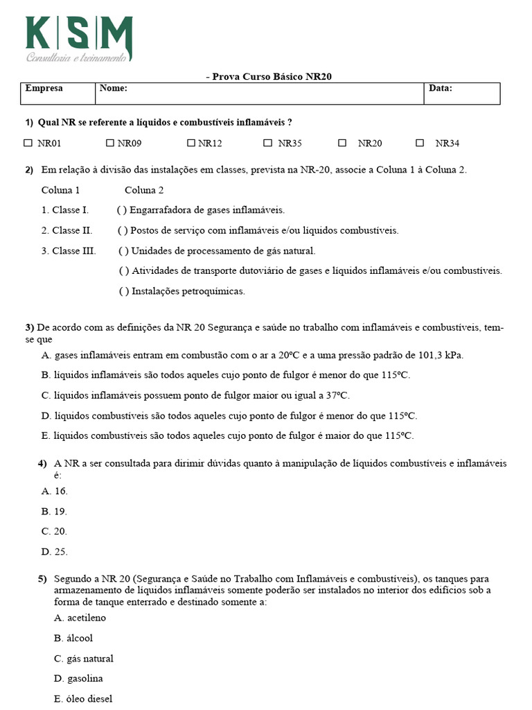 Prova de NR20 | PDF | Combustíveis | Vapor