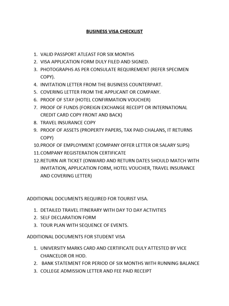 Business Visa Checklist | PDF