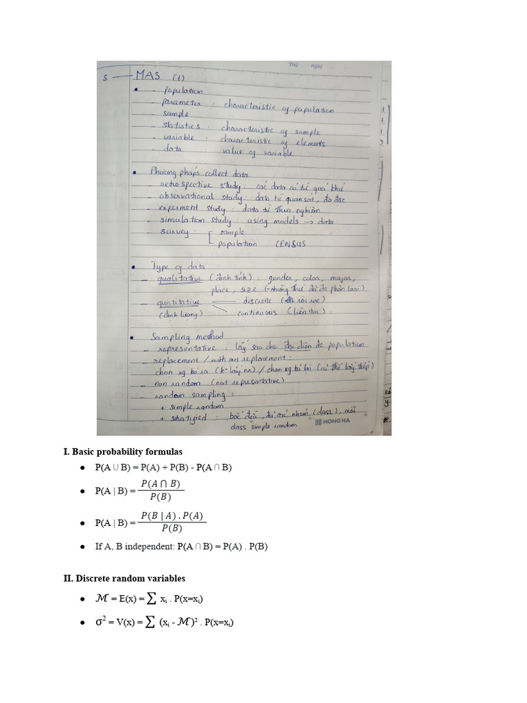 Probability and Statistics Formulas Guide | PDF | Errors And Residuals ...