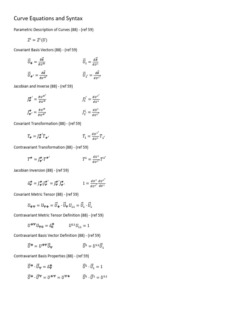 Curve Equations and Syntax | PDF | Tensor | Mathematical Analysis