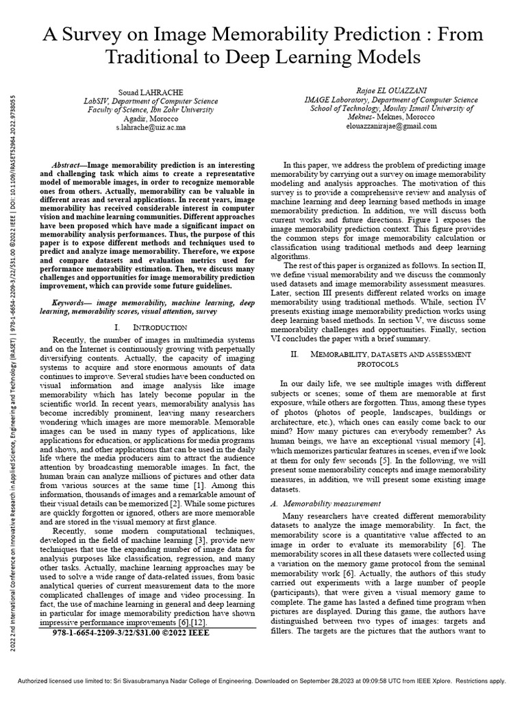 Image Memorability Prediction Survey | PDF | Deep Learning | Machine ...