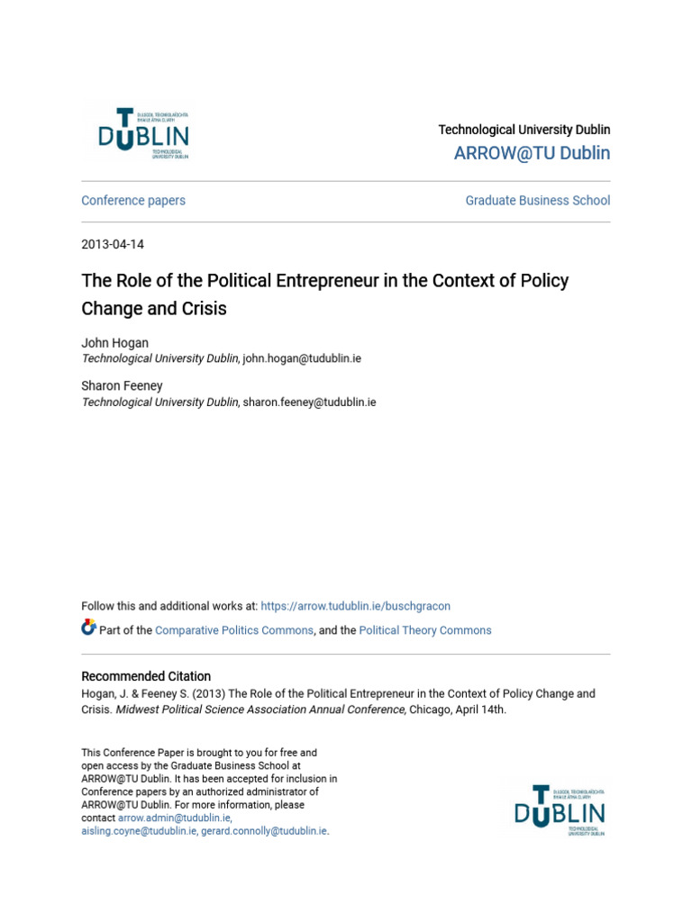 Political Entrepreneurs in Policy Change | PDF | Entrepreneurship ...