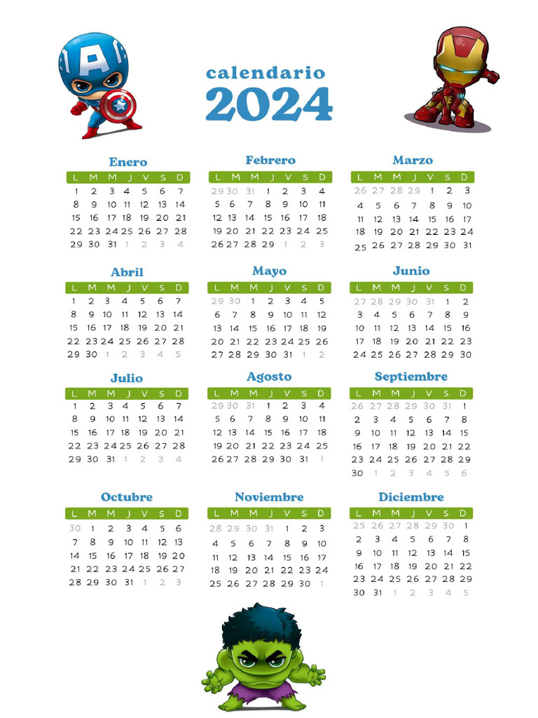 Calendario 2024.superheroes | PDF