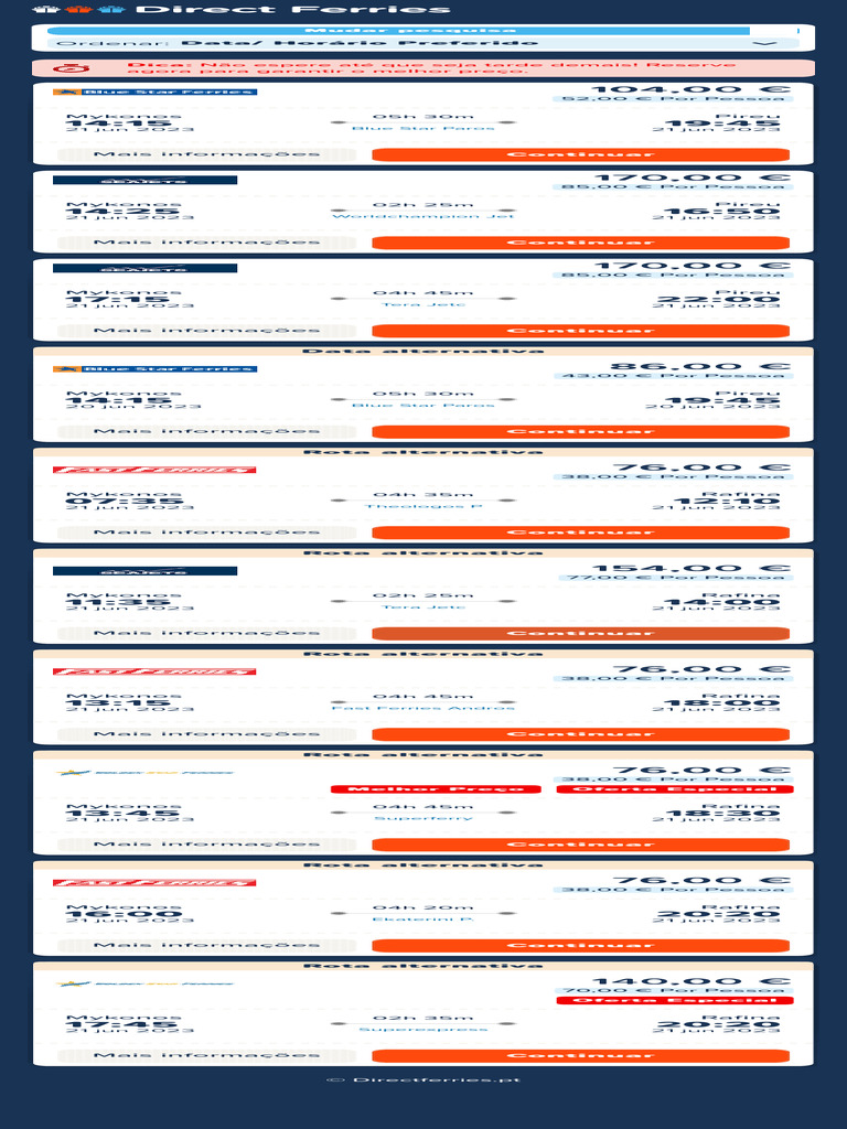 Comparativo de Preços de Ferries Mykonos | PDF