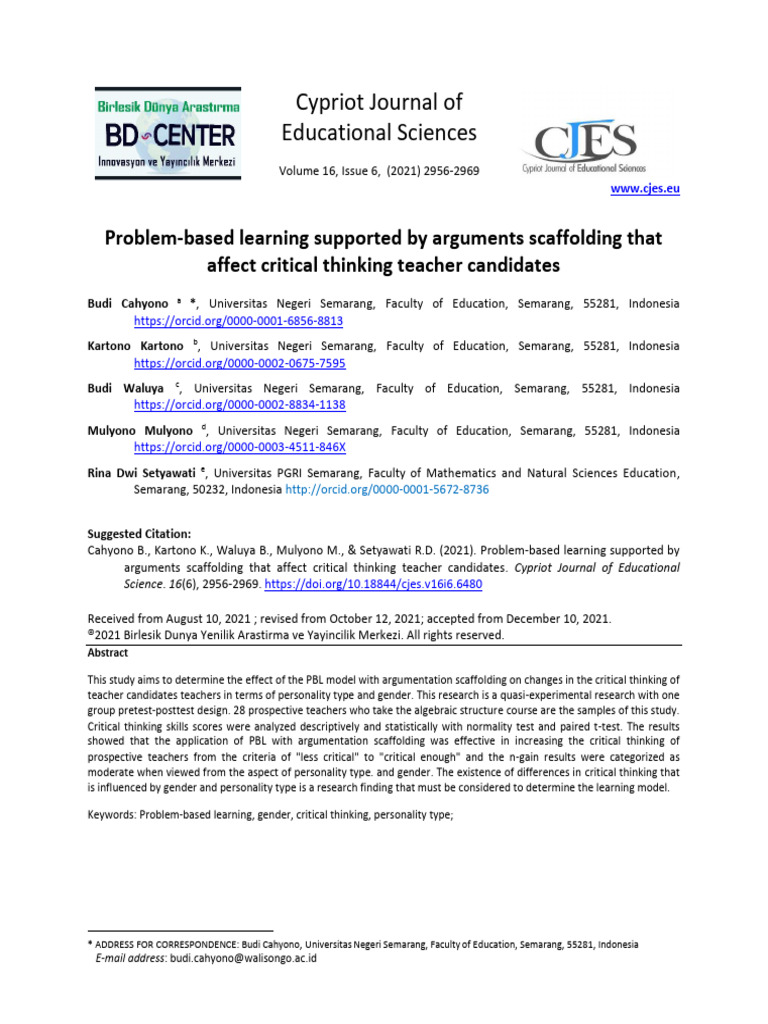 Problem-based learning supported by arguments scaffolding that | Download Free PDF | Critical ...