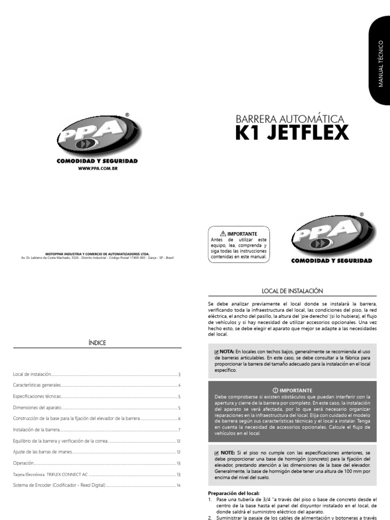 Manual Cancela k1 Jetflex Esp 1 | PDF | Tornillo | Electrónica