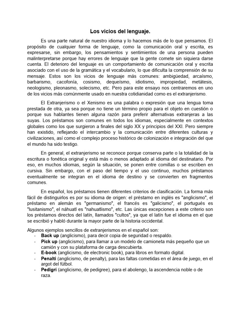 Los Vicios Del Lenguaje | PDF | Comunicación | Idiomas