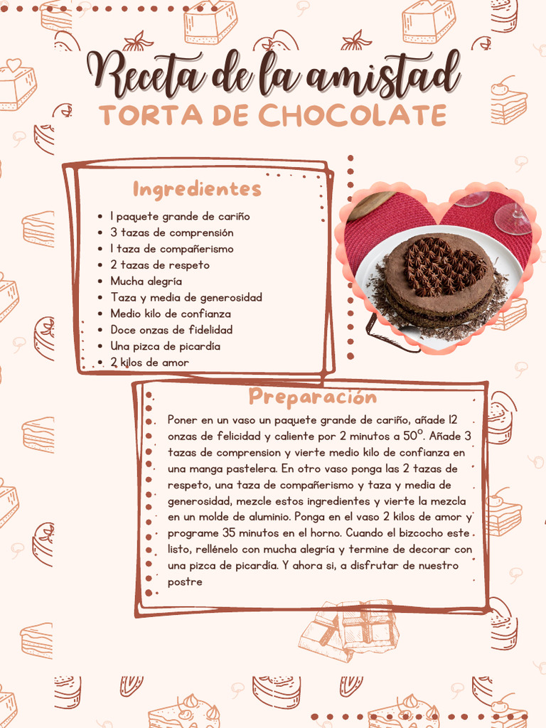 Documento A4 Receta Torta de Chocolate Ilustrada Con Fotografía Marrón | PDF | Cocina, comidas y ...