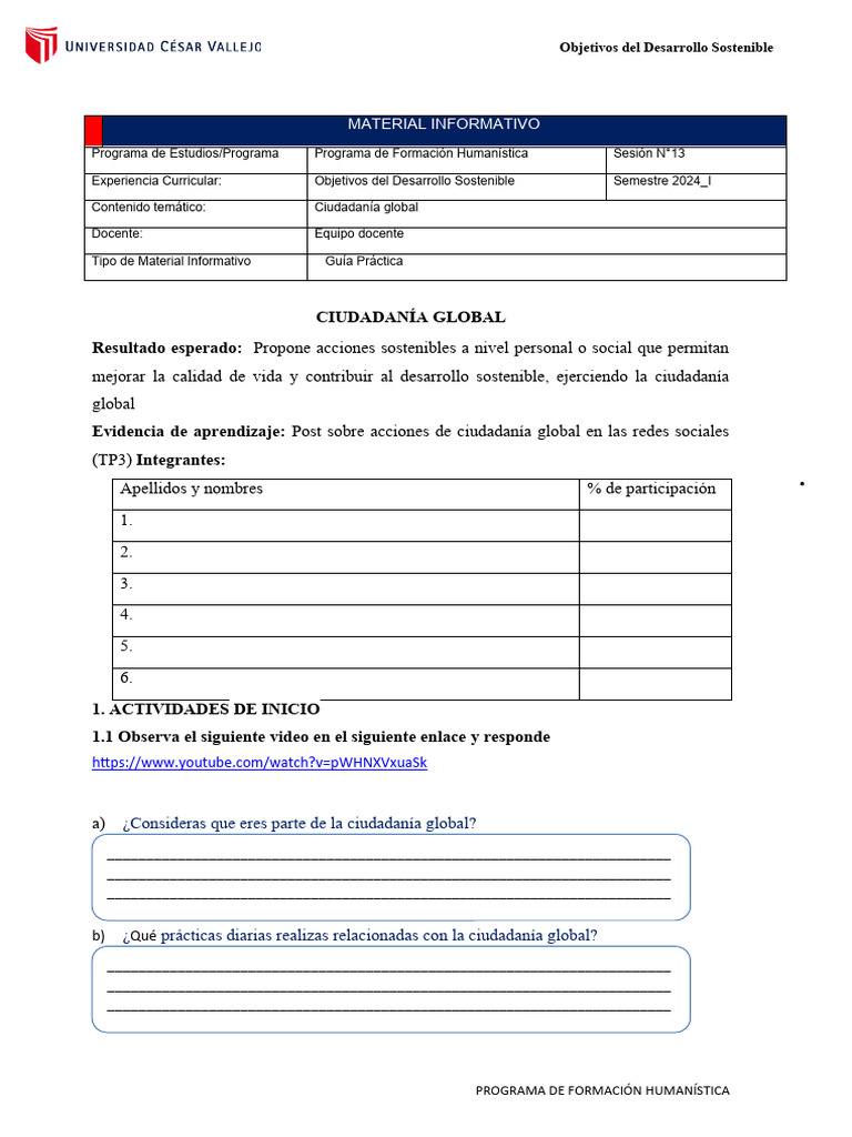 Guía Práctica #13 | PDF | Desarrollo sostenible | Ciudadanía