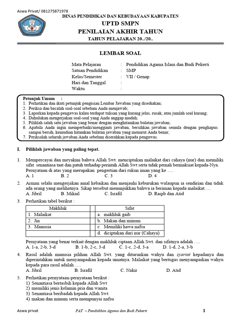 Soal PAT PAI Kelas 7 K13 | PDF