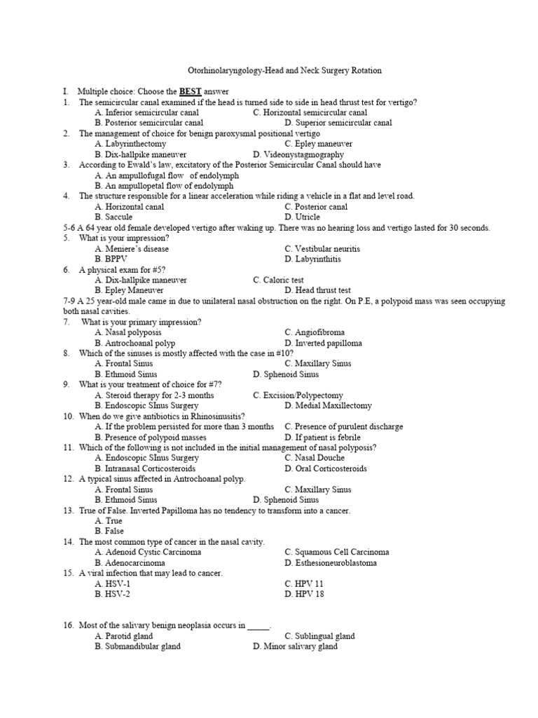 ENT Exam 12 - 15 | PDF | Vertigo | Thyroid