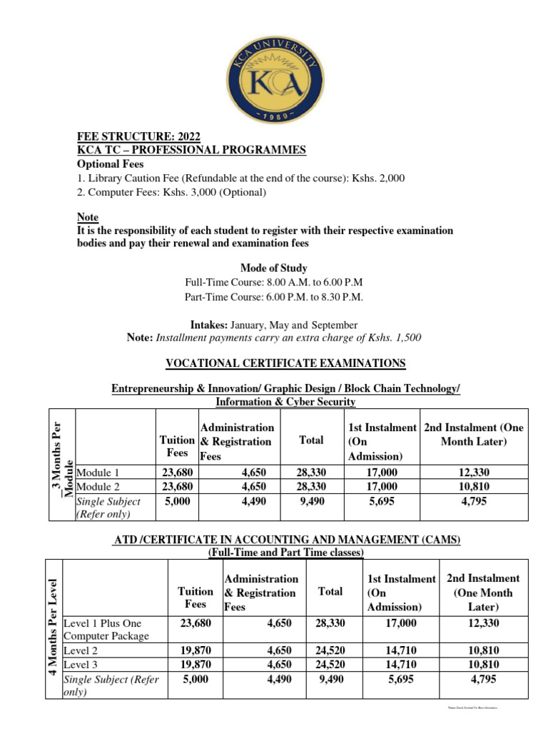 Kcatc Kasneb Fee Structure Rev Dec 2021 | PDF | Banks | Cheque