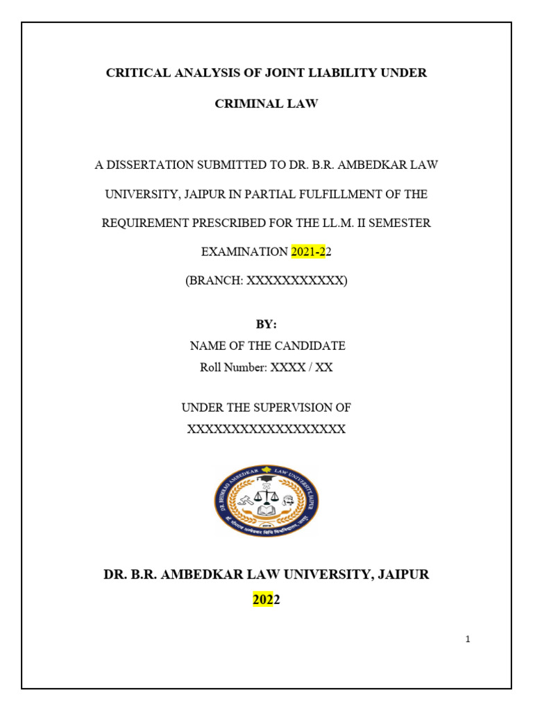 Critical Analysis of Joint Liability Under Criminal Law (Final2.0 ...