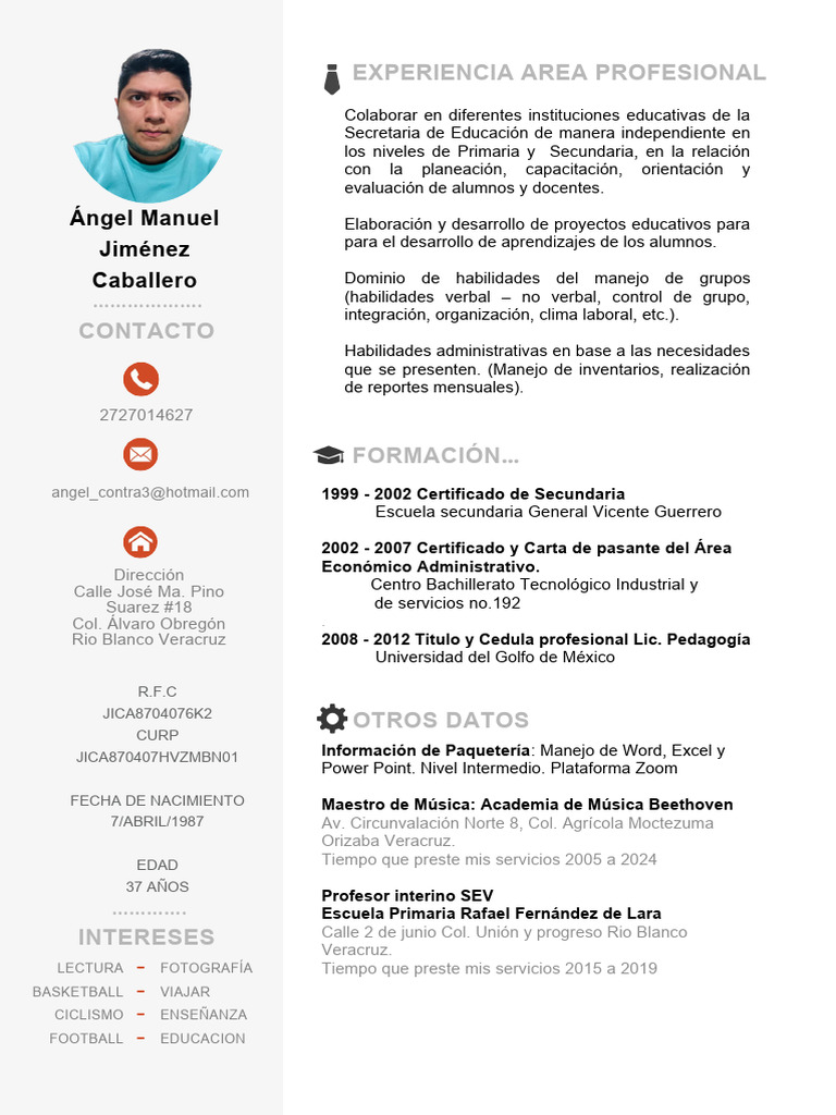 Curriculum Vitae Angel | PDF | Educación Secundaria | Enseñando