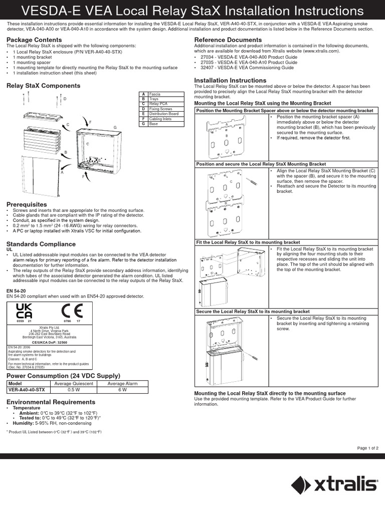 A5 VESDA-E VER-A40-40-STX Installation Sheet A3 IE Lores | PDF | Relay ...