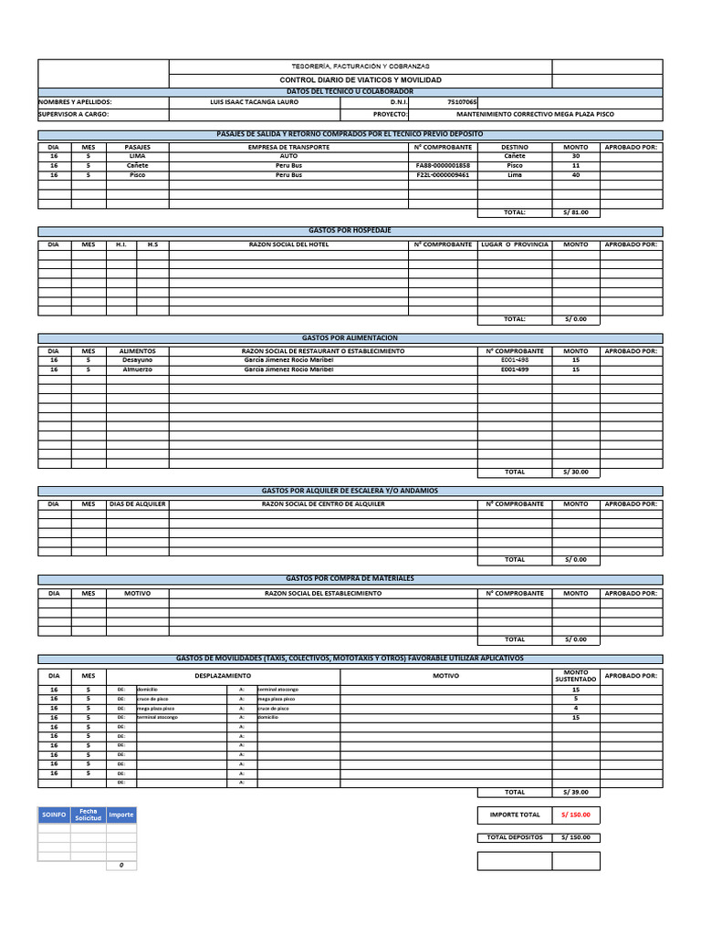 LID Viáticos Pisco 16-05-24 | PDF